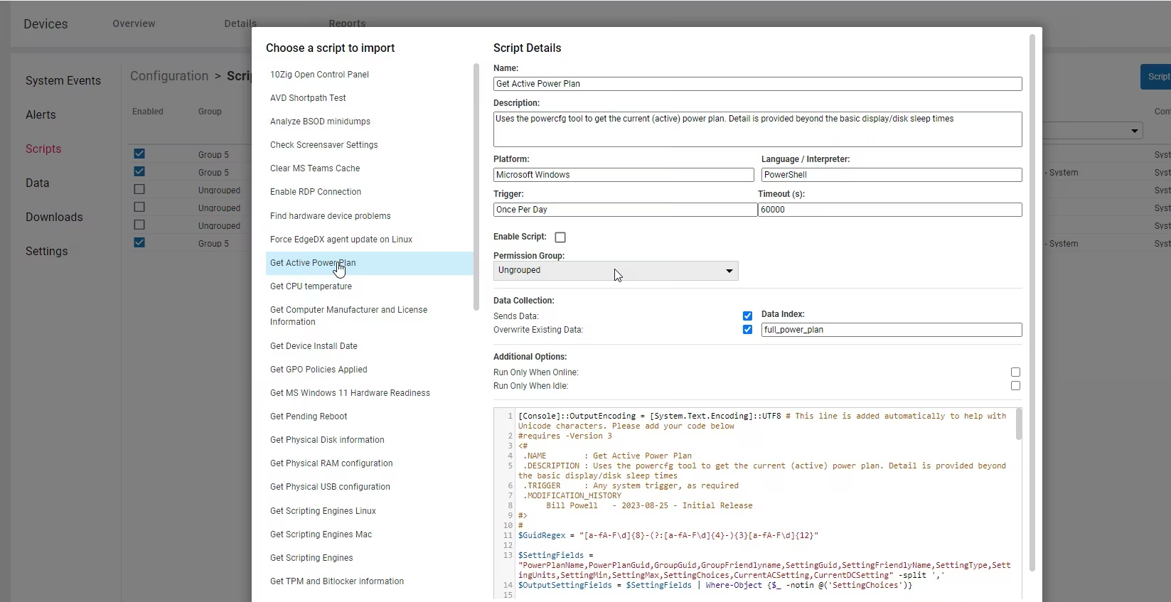 Using a Built-in Script - Get Active Power Plan - ControlUp Academy